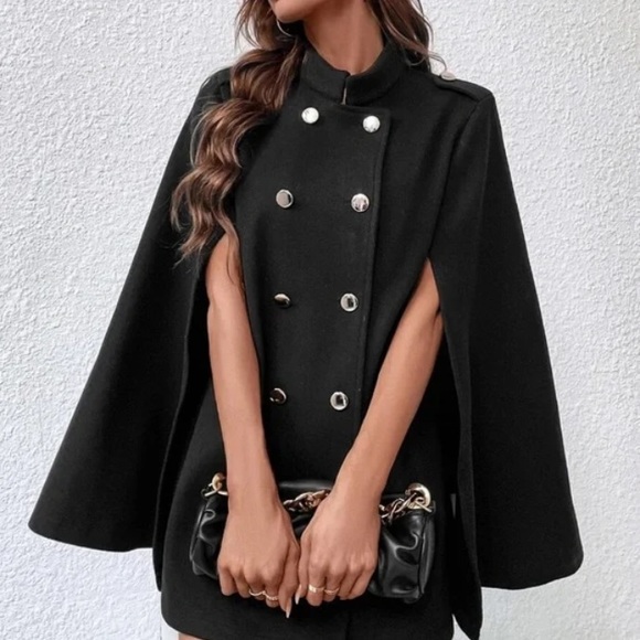 Jackets & Coats | Luxe Black Double Breasted Button Cape Coat | Poshmark